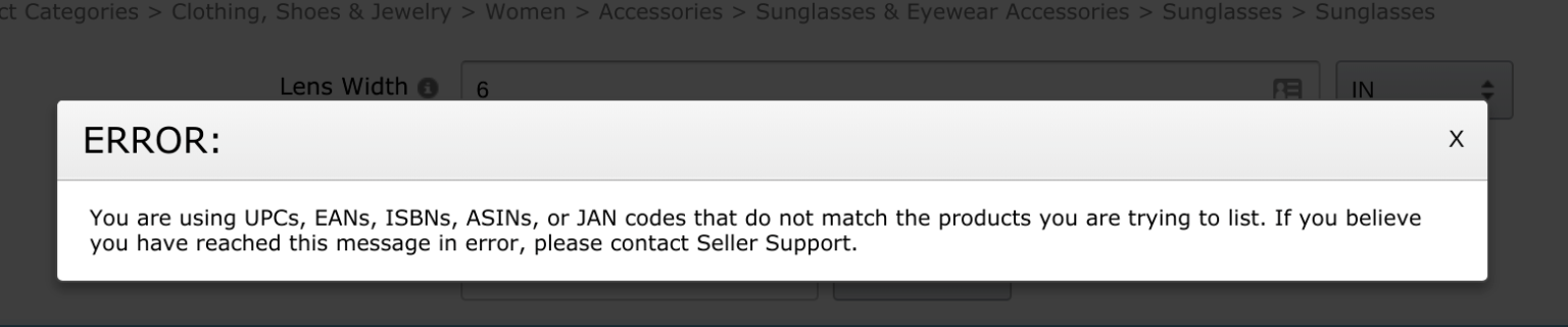 You are using UPCs, EANs, ISBNs, ASINs, or JAN codes that do not match ...